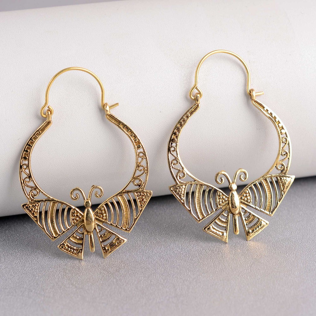 Gold Butterfly Hoop Earrings, Butterfly Earrings, Gold Hoop Earrings ...