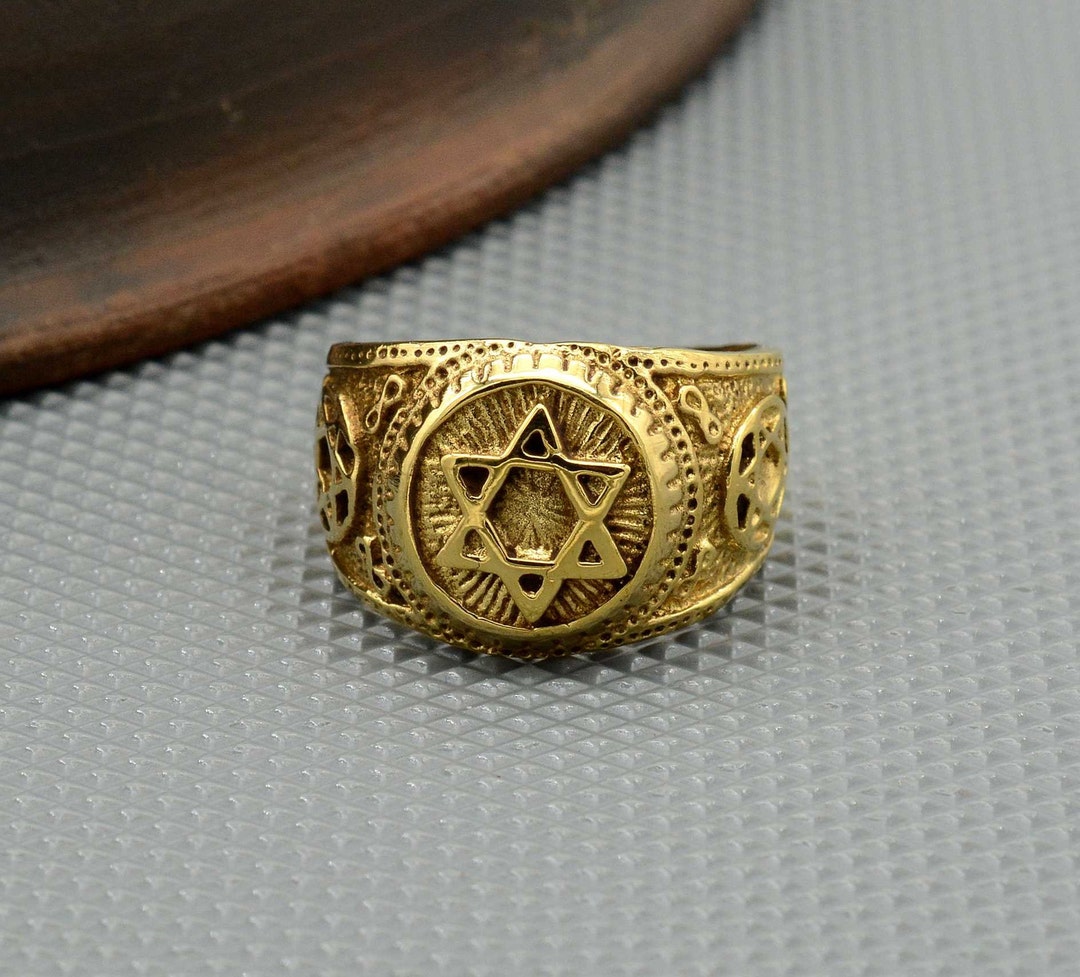 Gold Star of David Ring: Brass Talisman Amulet - Etsy