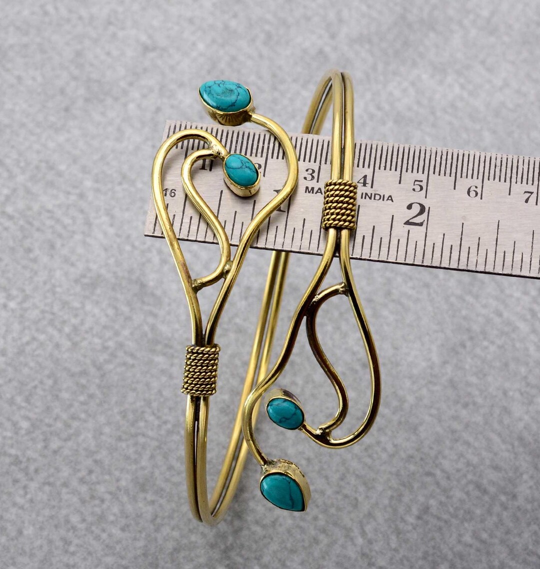 Gold Turquoise Swirl Arm Cuff Arm Band Upper Arm Band Brass Tribal ...