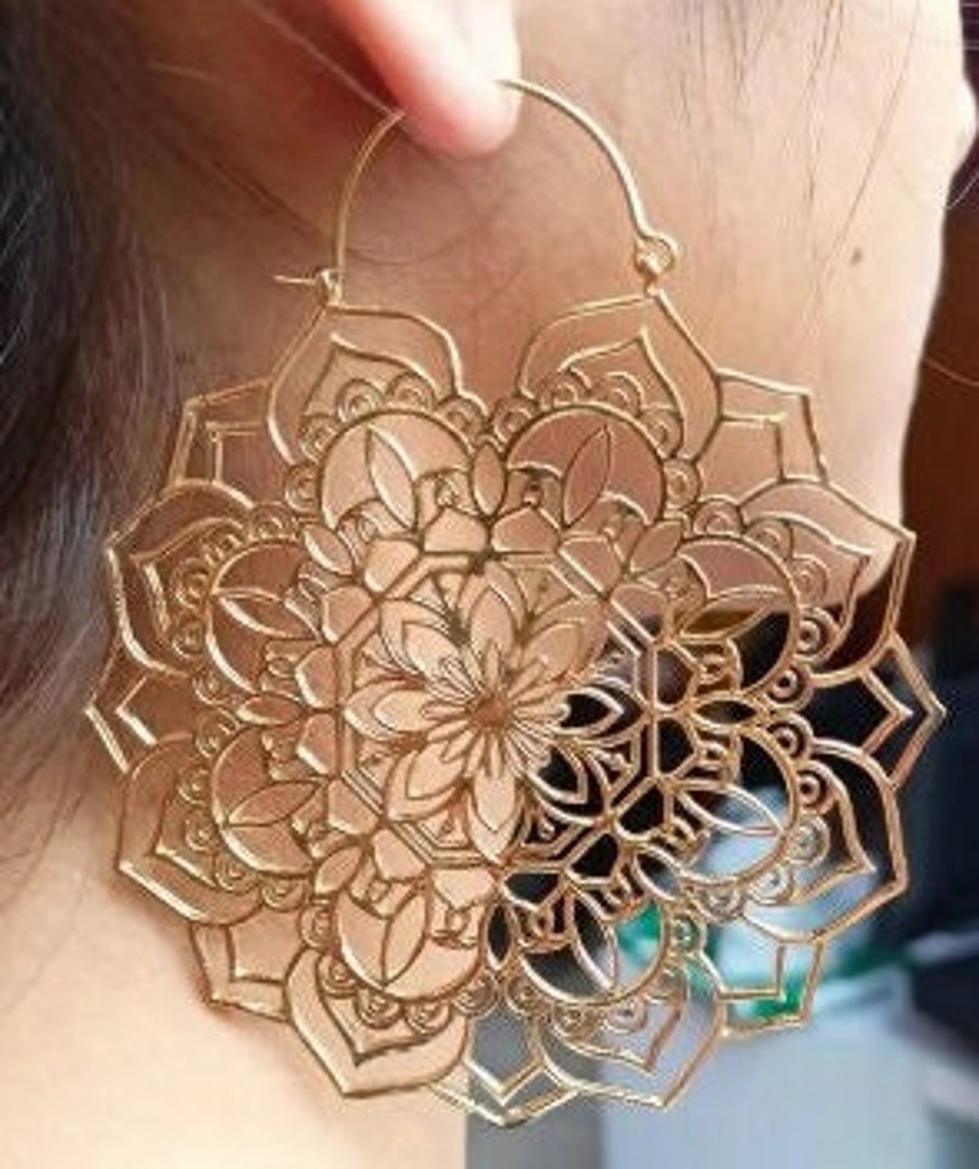 Mandala Earrings Boho Mandala Lotus Flower Hoop Earrings - Etsy