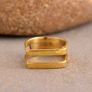 Double Bar Ring, 2 Line Ring, Flat Bar Ring, Gold Bohemian Ring, Modern Ring, Brass Geometric ...
