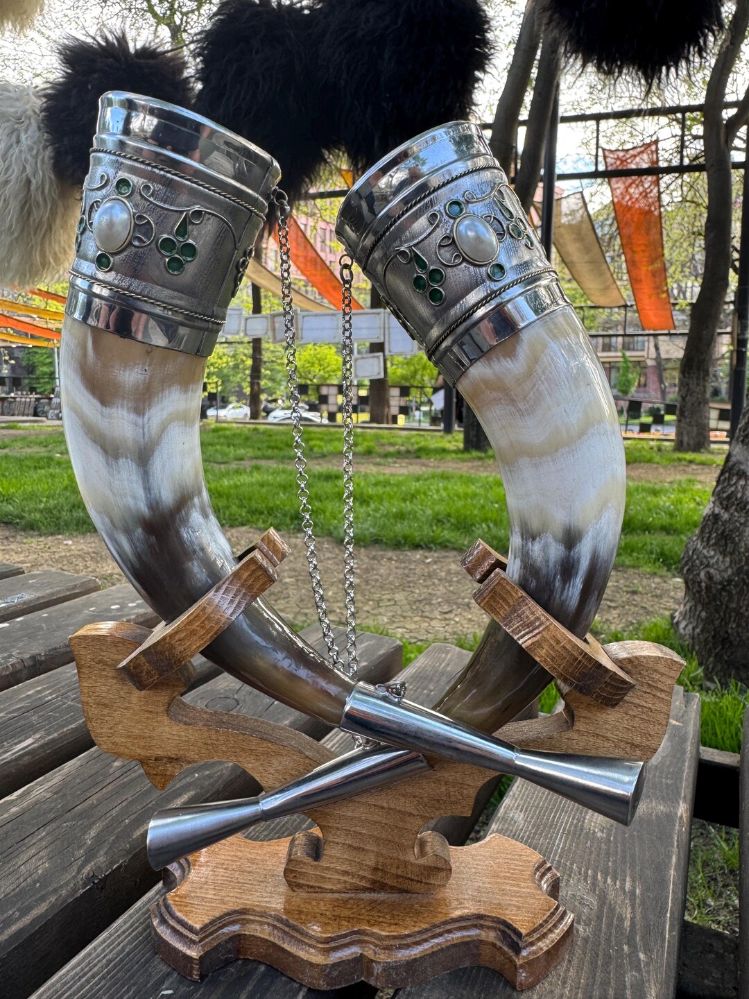 Drinking Horns With Stand for Wedding,drinking Horn Mug,viking Drinking ...