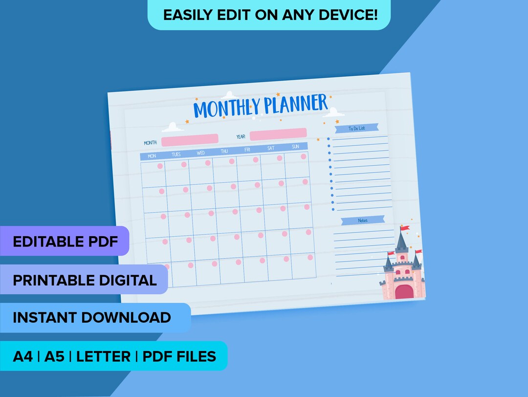 Monthly Planner, Kids Calendar Printable, Calendar 2022, Monthly ...