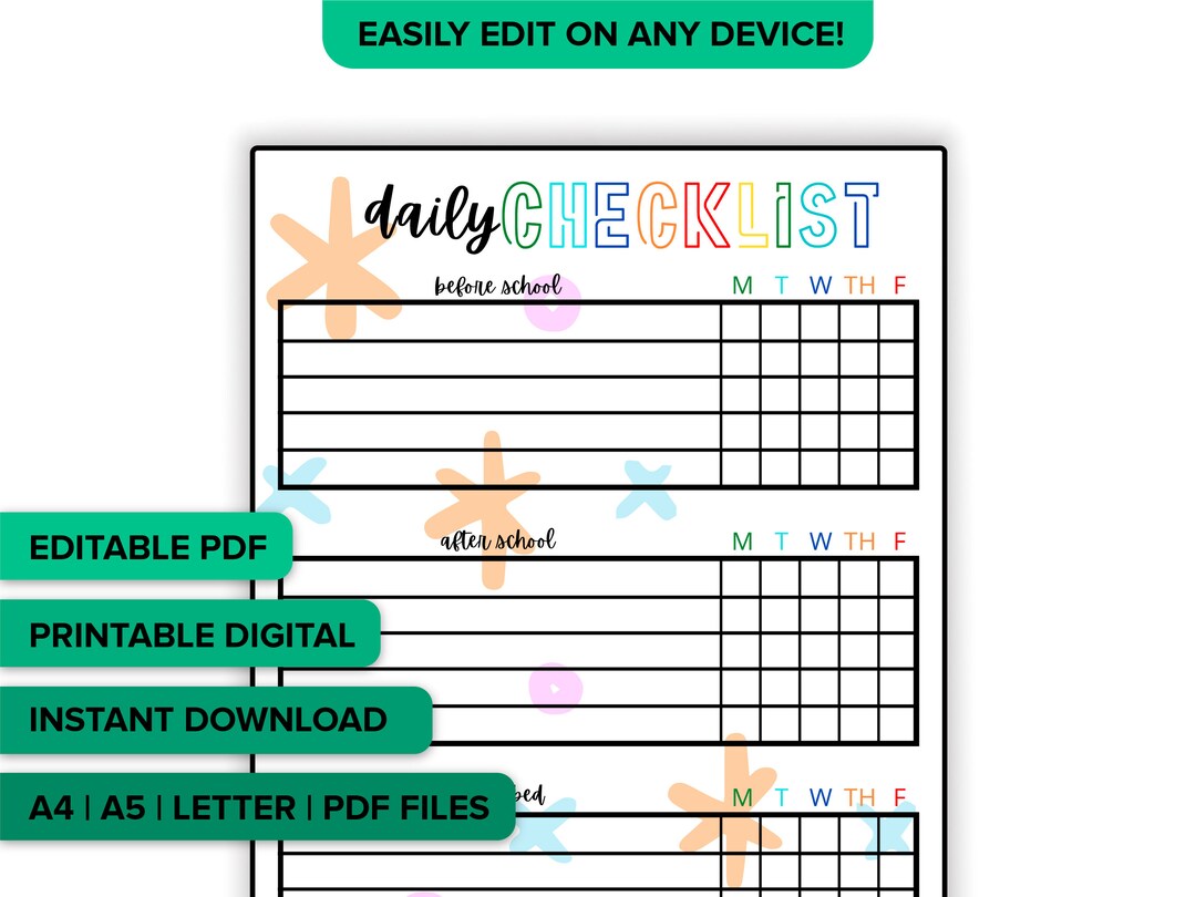 Editable Daily Checklist for Kids and Toddlers Interactive | Before and ...
