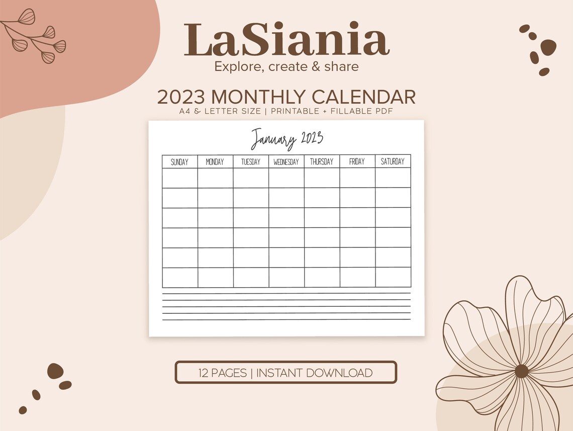 2023 2024 Calendar Printable Monthly Calendar: Twister Font Elegant ...