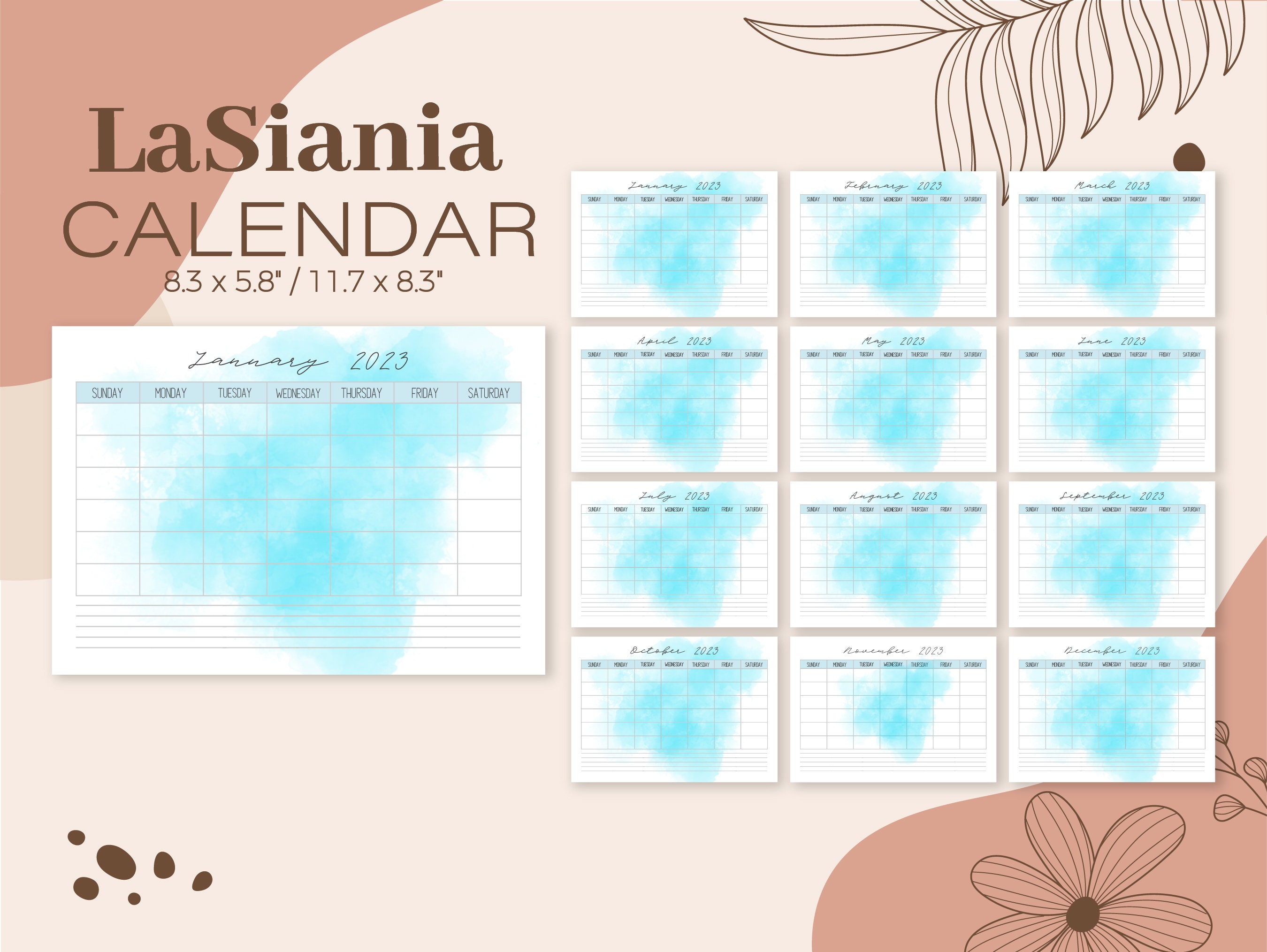 2023 2024 Calendar Printable Monthly Calendar: Blue Smokey Pastel ...