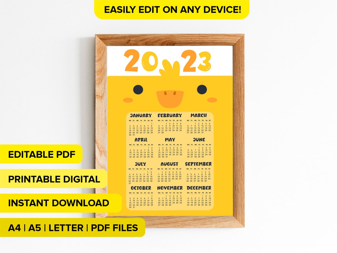 2023 Printable Calendar for Kids Monday to Monday, Animal Theme ...