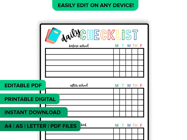 Editable Daily Checklist for Kids and Toddlers Interactive - Etsy
