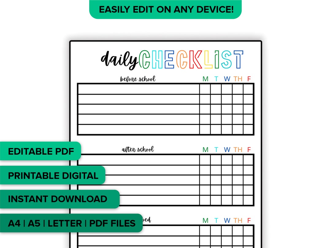 Editable Daily Checklist for Kids and Toddlers Interactive Before and ...