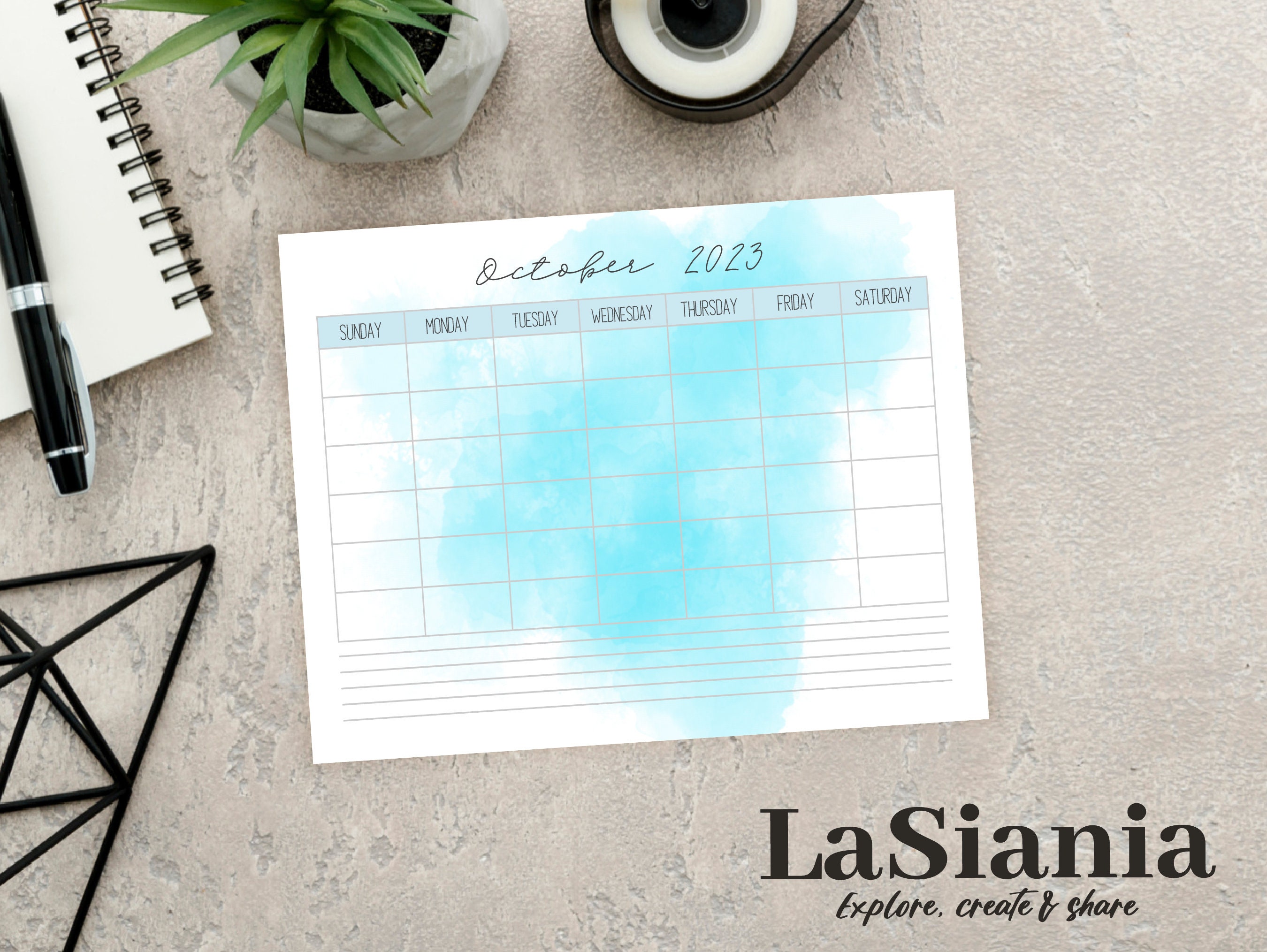 2023 2024 Calendar Printable Monthly Calendar: Blue Smokey Pastel ...