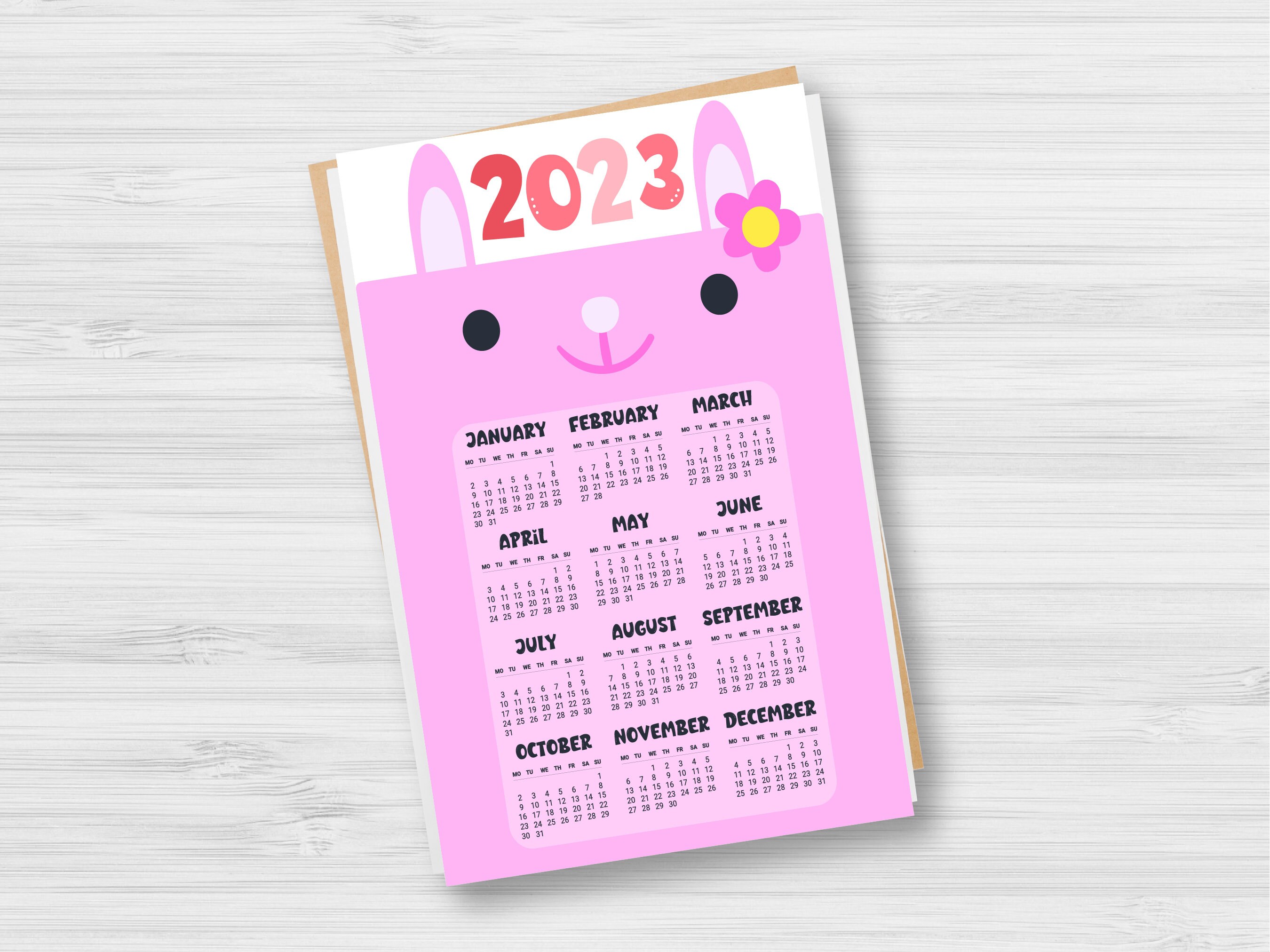2023 Printable Calendar for Kids Monday to Monday, Animal Theme ...