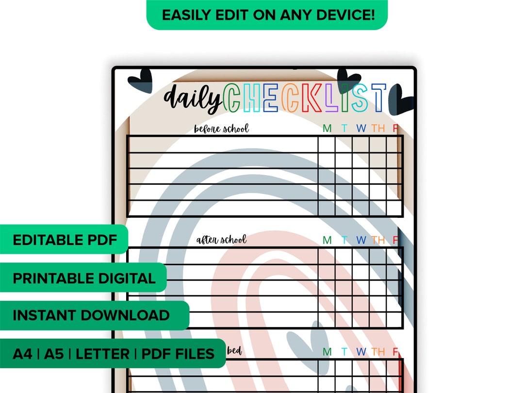 Editable Daily Checklist for Kids and Toddlers Interactive Before and ...