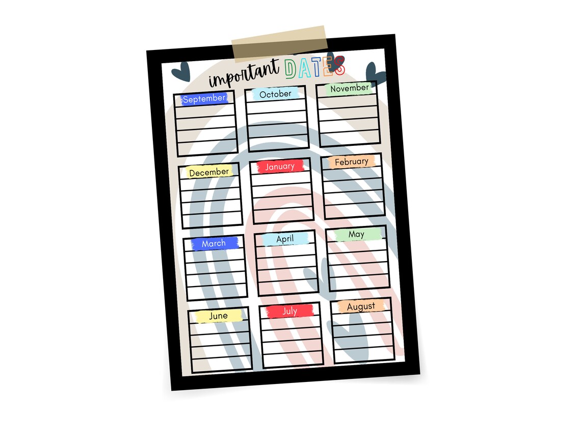 Important Dates Rainbowing for Kids Routine Checklist, to Do List ...