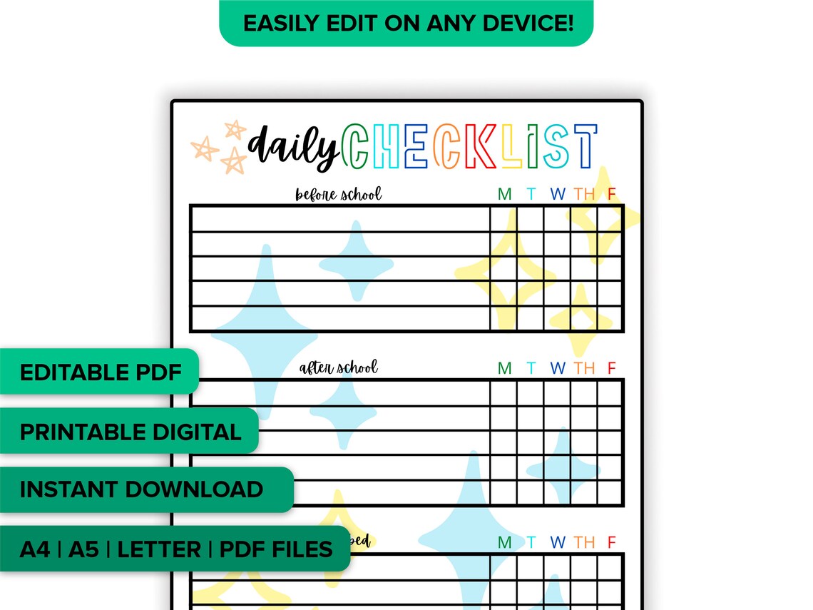 Editable Daily Checklist for Kids and Toddlers (Download Now) - Etsy