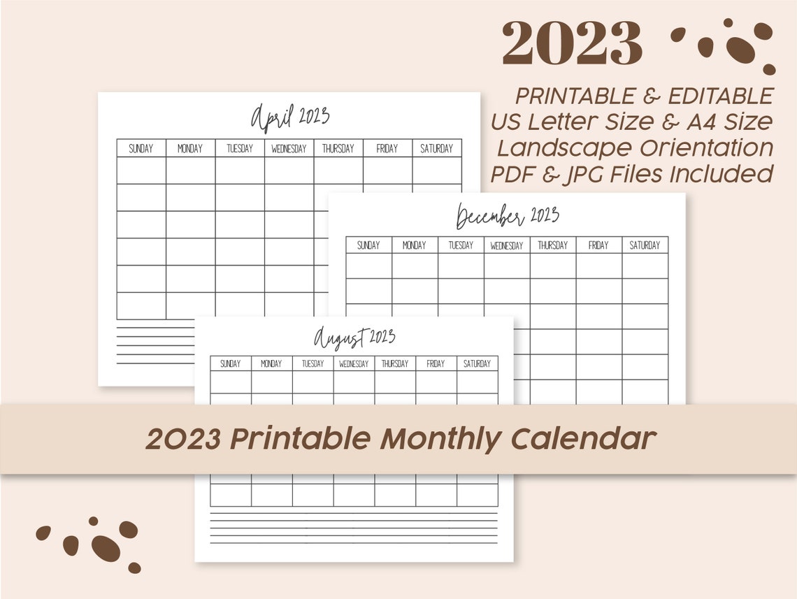 2023 2024 Calendar Printable Monthly Calendar: Twister Font Elegant ...