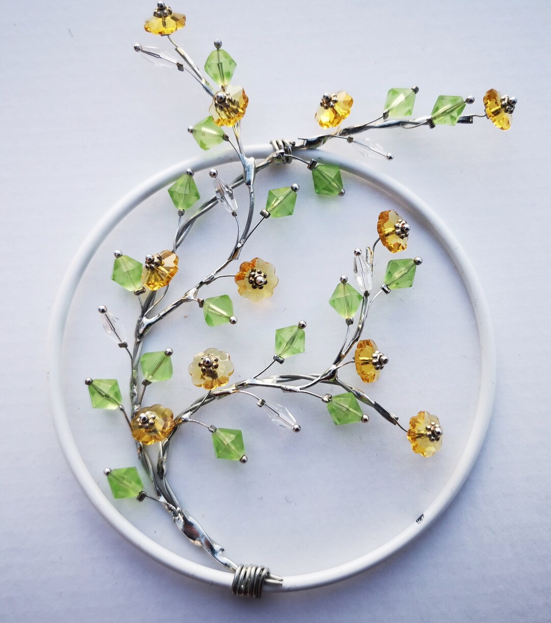 Unique Soldered Crystal Bead Window Decoration Suncatcher Wreath Yellow ...