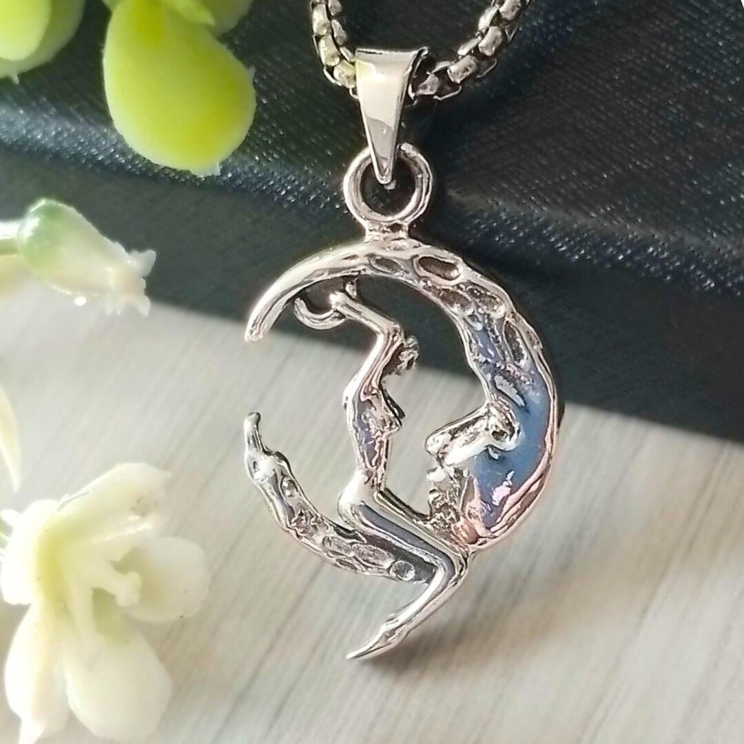 Lady on the Moon Pendant Lady Riding on the Moon, Woman Sitting on the ...