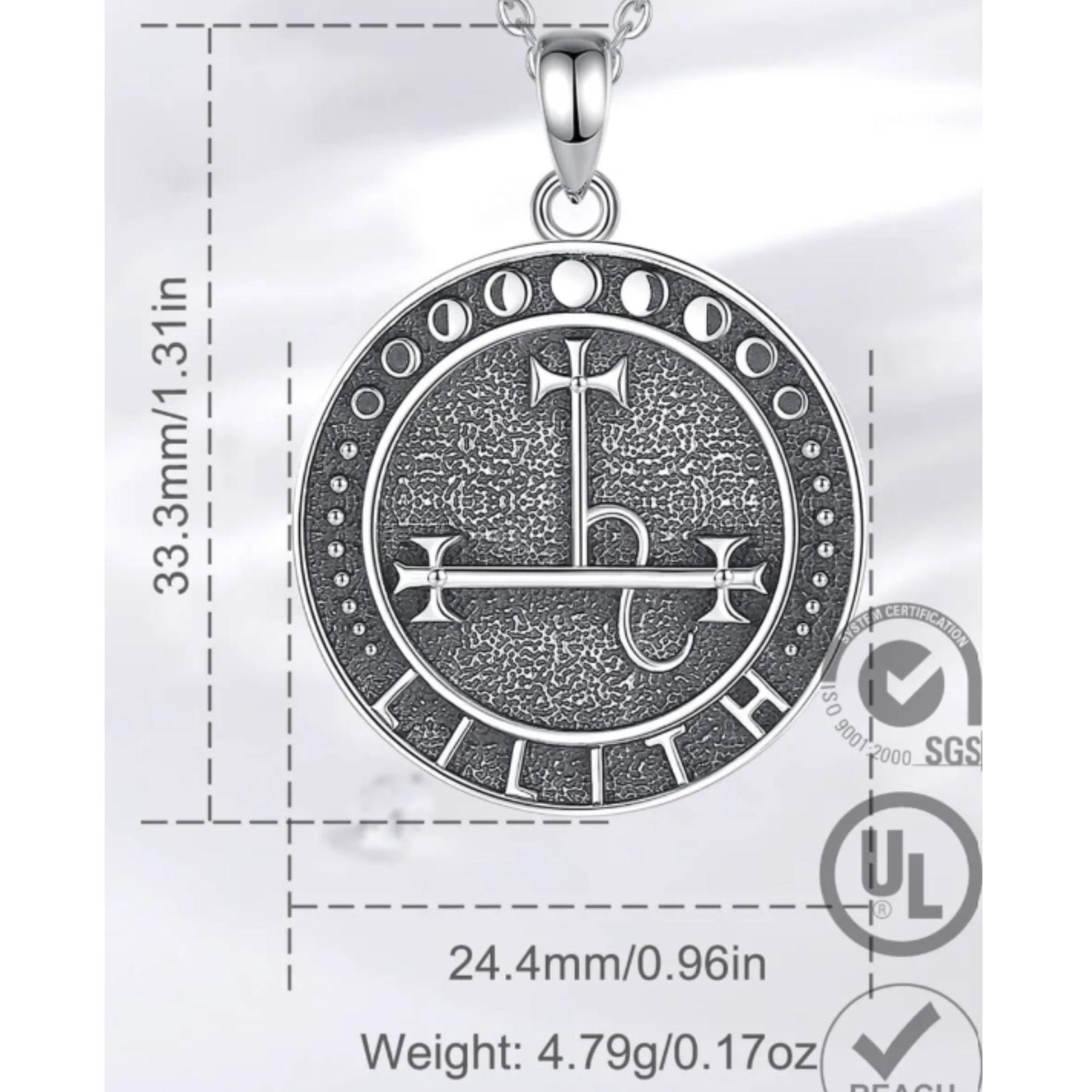 Seal Sigil of Lilith, 3D Pendant, Solid Sterling Silver 925, Occult ...