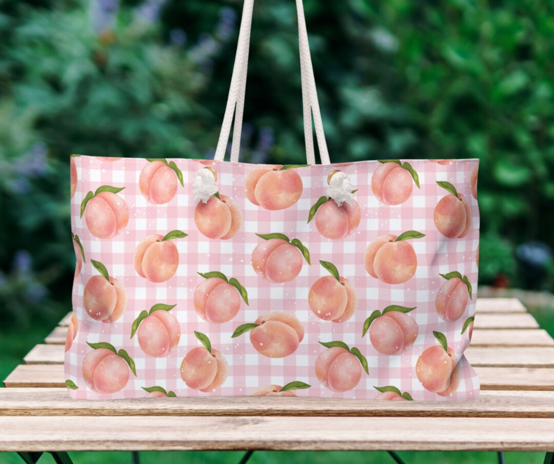 Peach Gingham Weekender Tote Bag - 24"x13" - Wide Mouth Opening ...