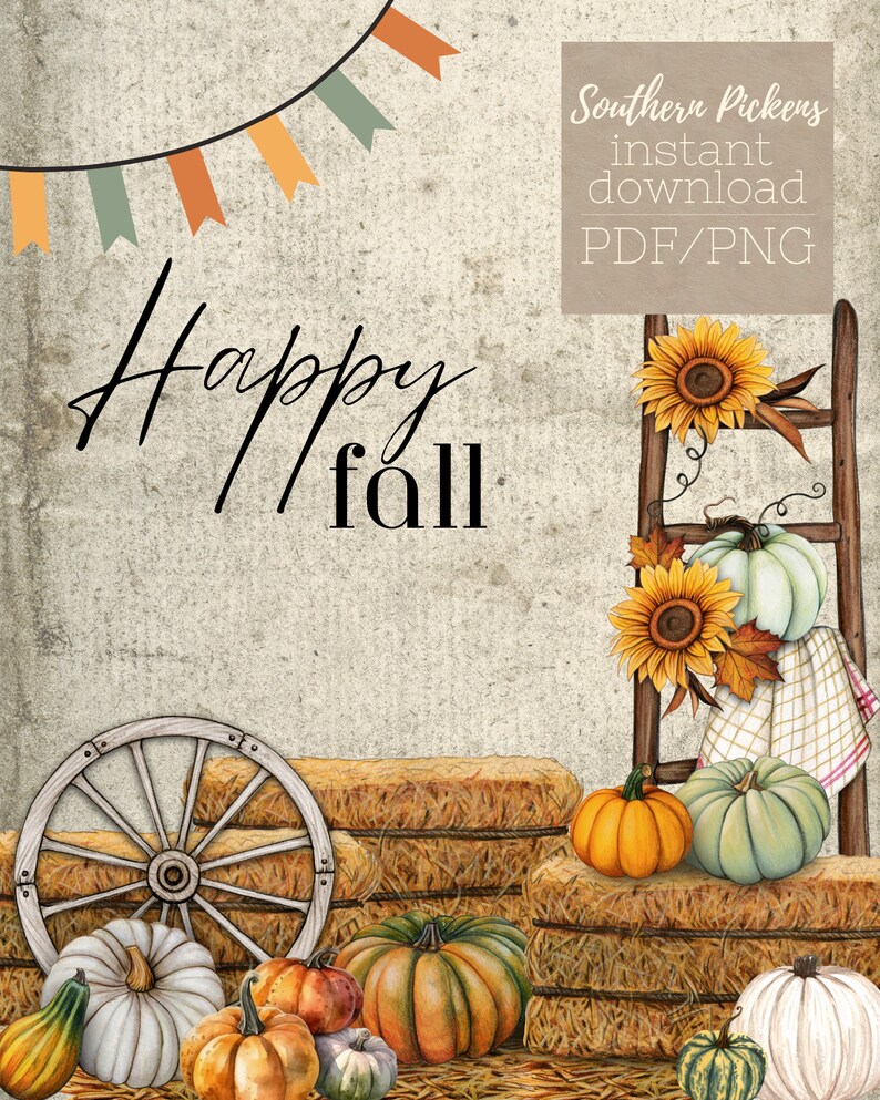 Fall Printable Decor | Happy Fall Instant Digital Download | Pumpkin ...