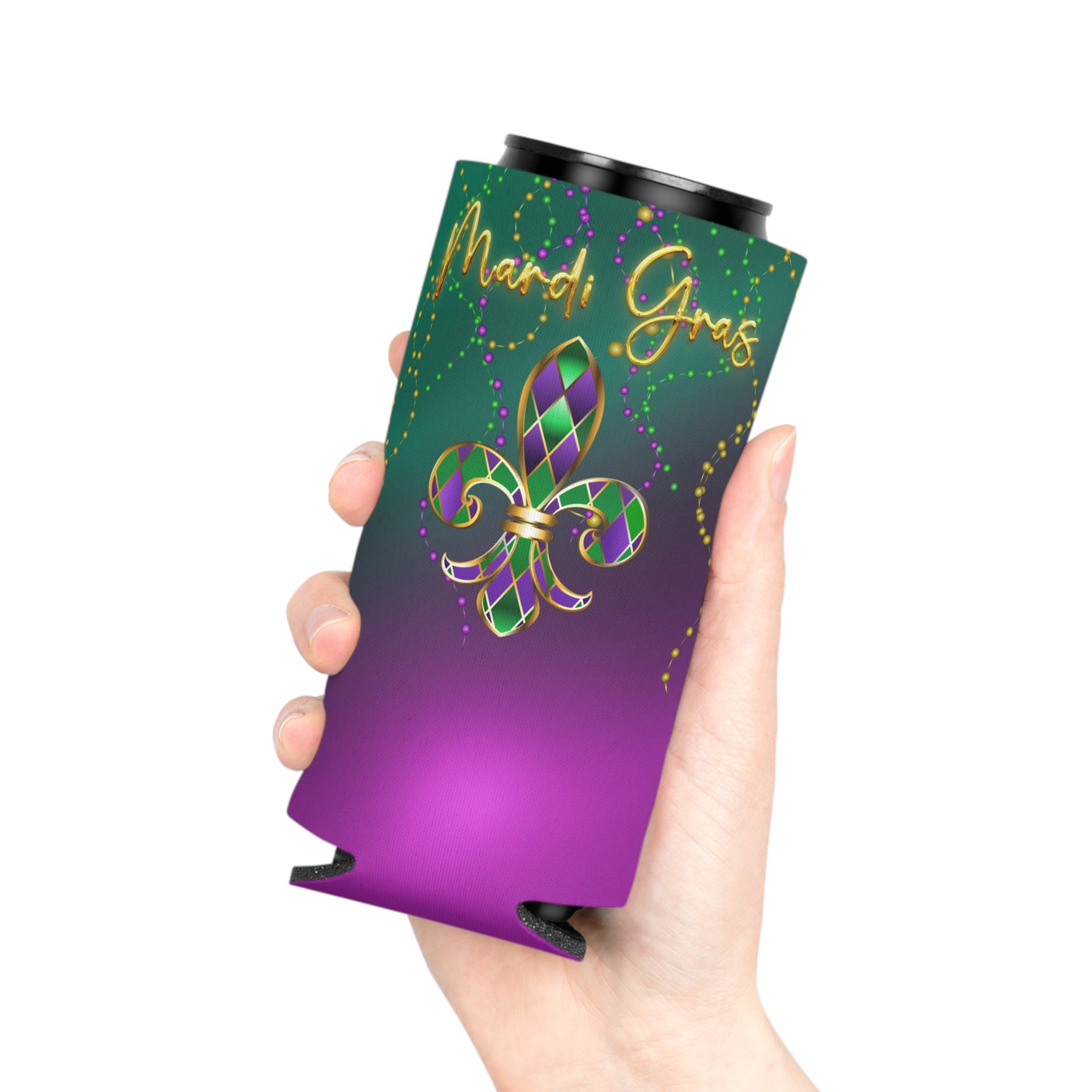 Mardi Gras Fleur-de-lis Beaded Regular and Slim Can Cooler, Cozy ...