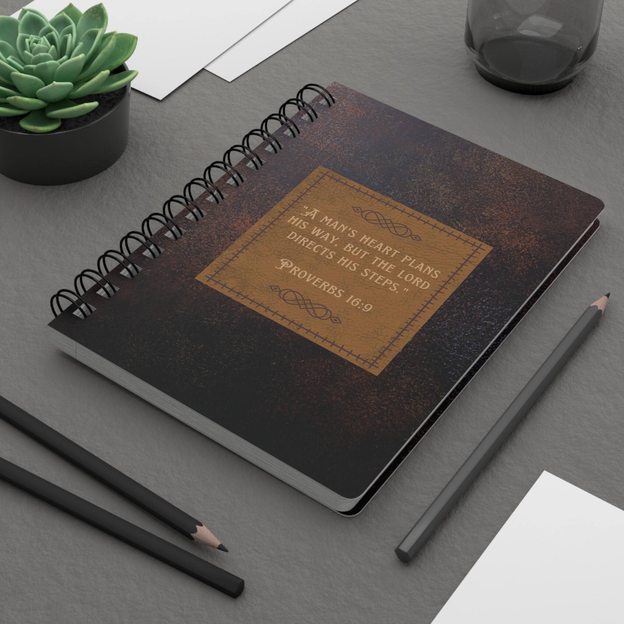 Man of God Journal for Men, Proverbs 16:9 Spiral Bound Lined Notebook ...