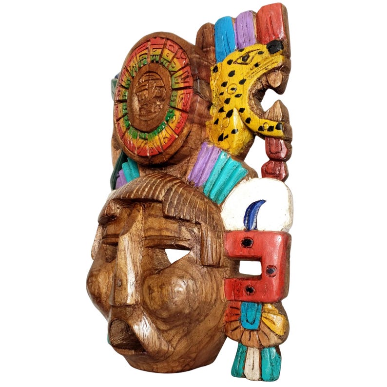 Pre-hispanic Mayan Mask With Colorful Calendar. Mexican Wooden Crafts ...