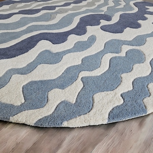 Hand-tufted Wool Rug: Blue Sea Wave Design, Beach House Decor - Etsy