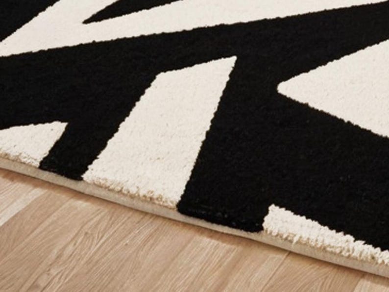 Hand Tufted Wool Area Rug: Black and White Geometric Bohemian Decor - Etsy