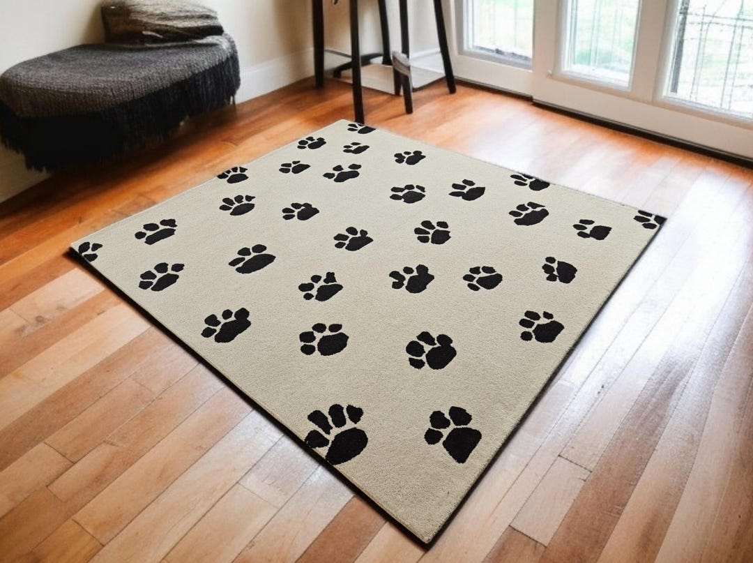 Paw Print Pattern Hand Tufted Wool Rug, Soft and Stylish Area Rug for ...