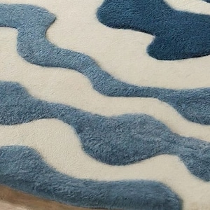 Hand-tufted Wool Rug: Blue Sea Wave Design, Beach House Decor - Etsy