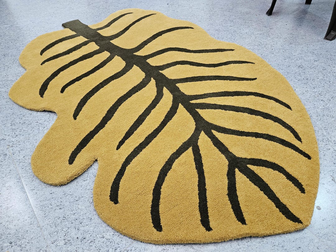 Handmade Leaf Shape Wool Rug, Nature-inspired Tufted Decor, Bedroom Rug ...