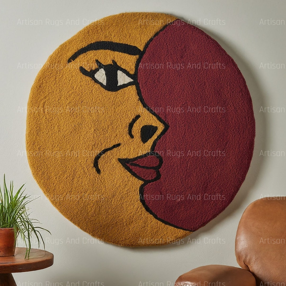 Hand Tufted Wool Rug, Woman Face Design Unique Art Rug, Boho Home Decor ...