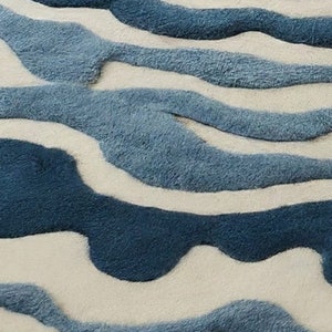 Hand-tufted Wool Rug: Blue Sea Wave Design, Beach House Decor - Etsy