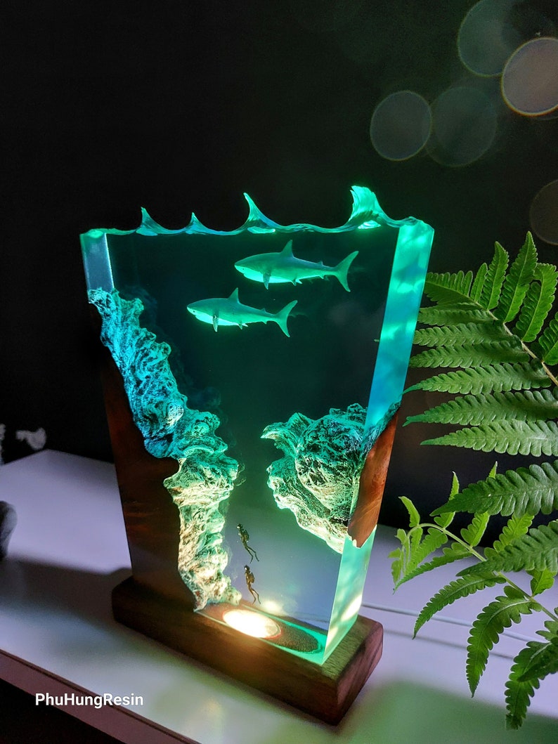 Custom Shark Resin Lamp: Ocean Diorama, Deep Sea Art - Etsy