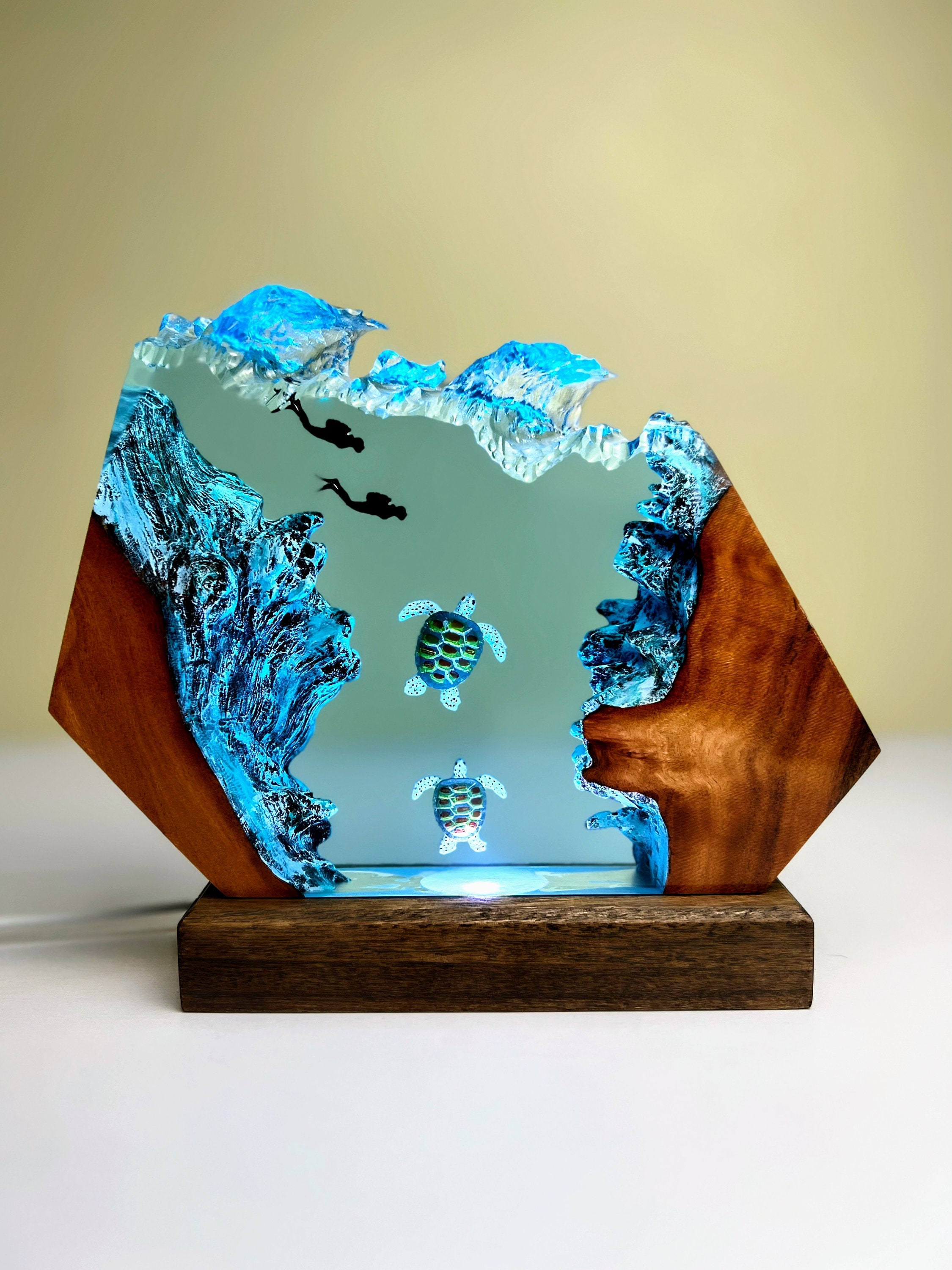 Handmade Resin Ocean Lamp: Sea Turtle & Divers, Coastal Decor - Etsy