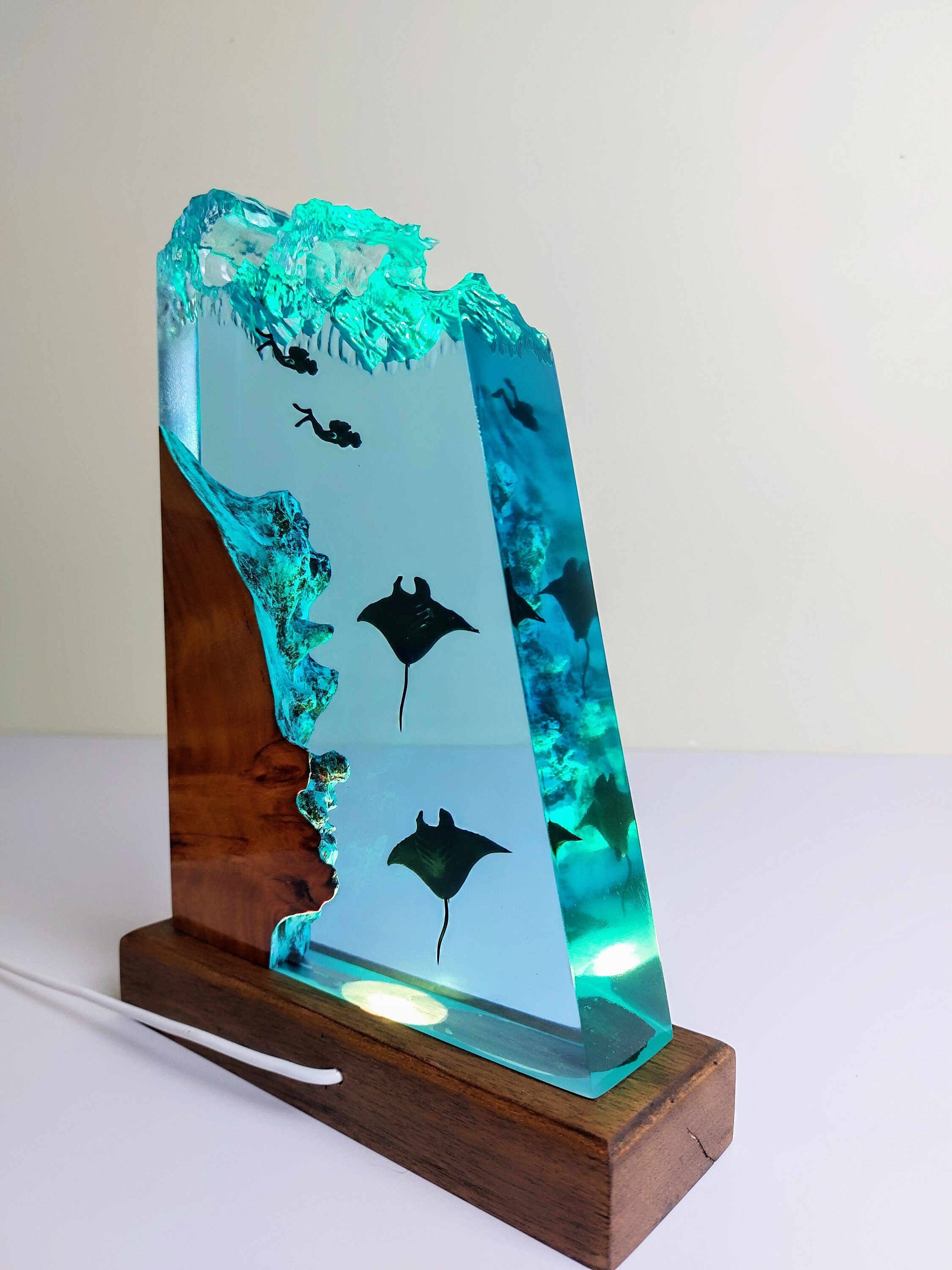 Handmade Resin Art Lamp: Stingray & Diver Ocean Scene - Etsy