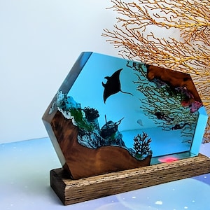 Stingray and Diver Wood Resin Lights, Resin Art Lights, Clear Crystal ...