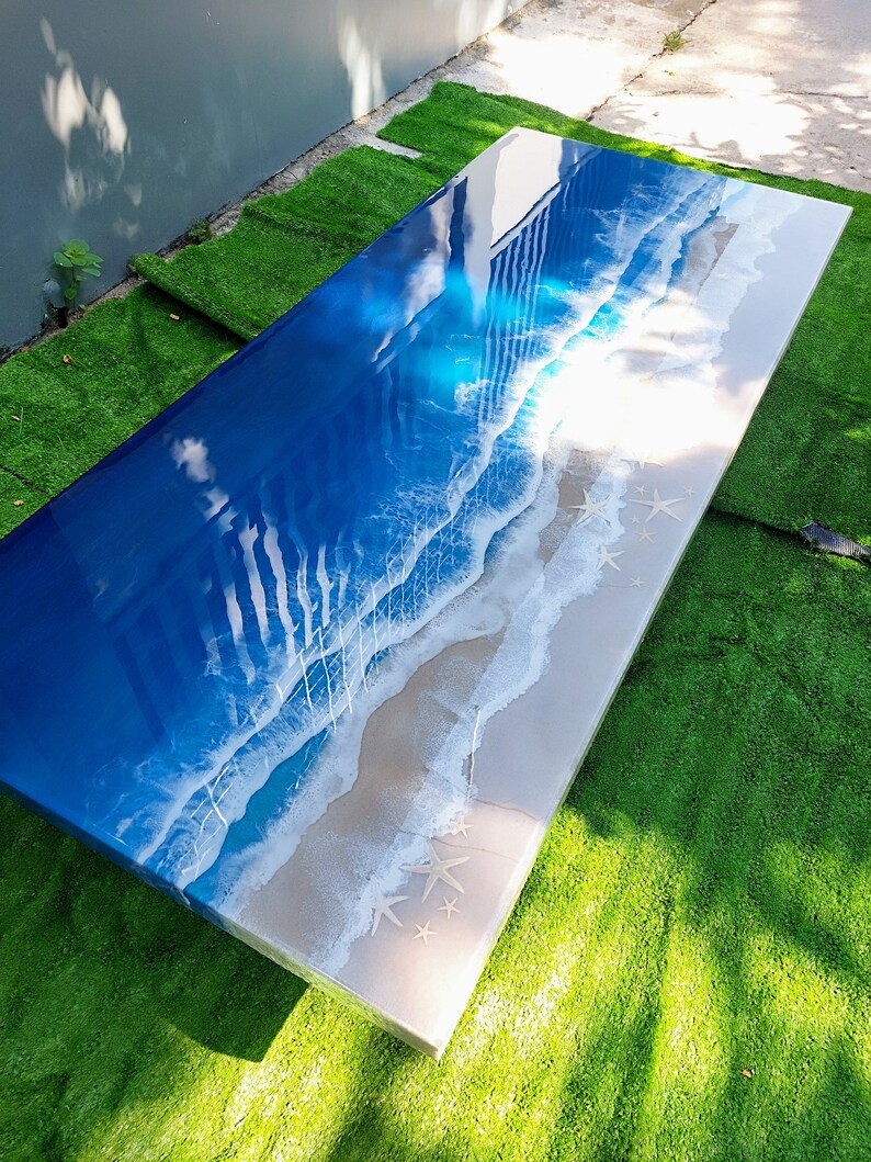 Large Blue Rectangular Resin Table, Custom Epoxy Resin Table, Ocean ...