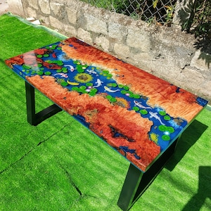 Koi Fish Epoxy Resin Table on Request - Hand-painted Koi Fish Art ...