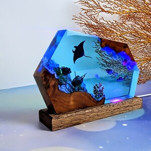 Stingray and Diver Wood Resin Lights, Resin Art Lights, Clear Crystal ...
