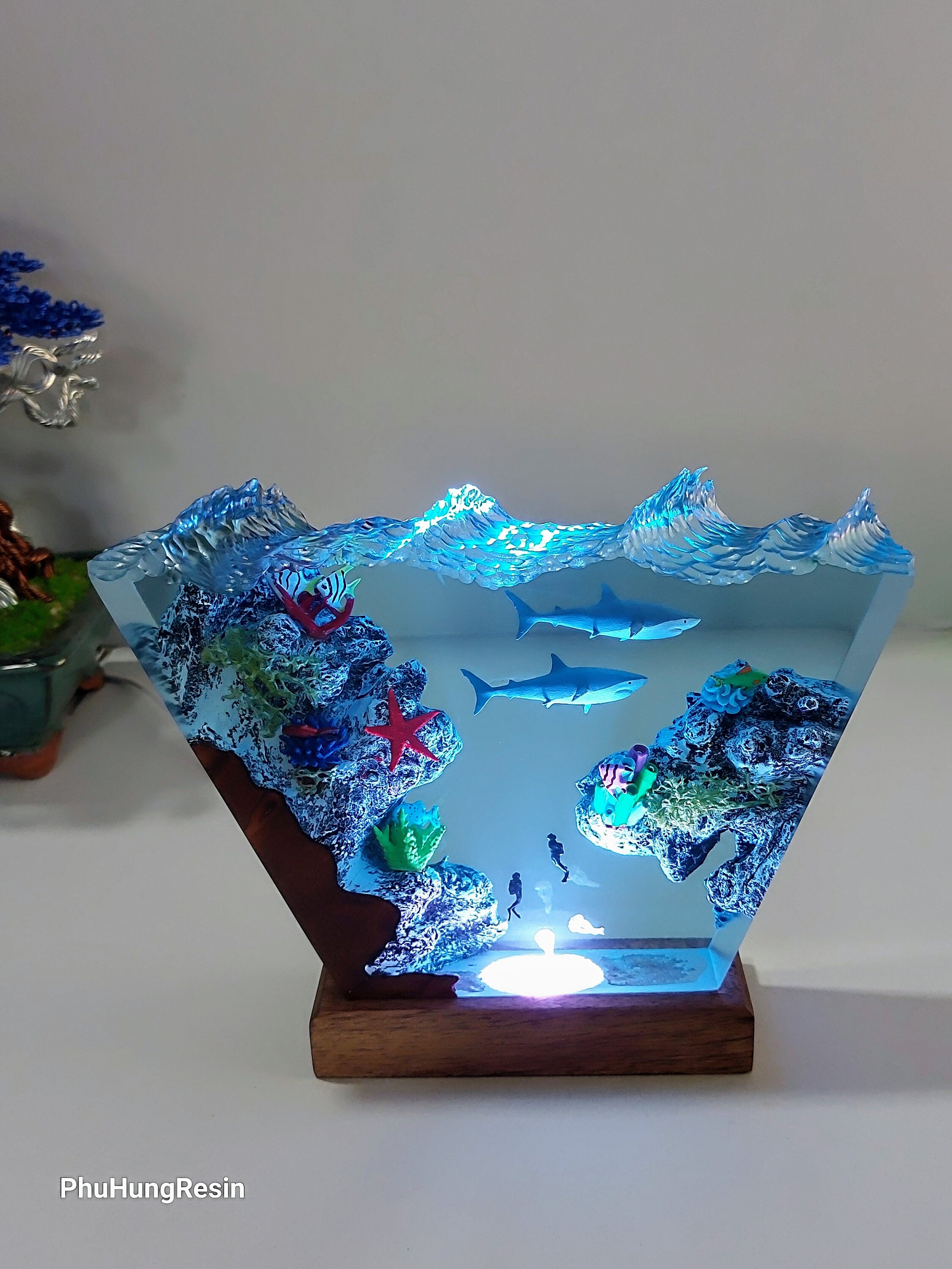 Resin Art Lamp: Shark & Starfish Ocean Scene, LED Light - Etsy