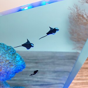 Handmade Stingray Resin Lamp: Ocean Diorama With Crystal Lights - Etsy