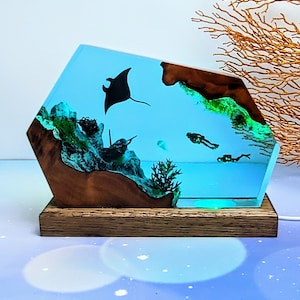 Stingray and Diver Wood Resin Lights, Resin Art Lights, Clear Crystal ...