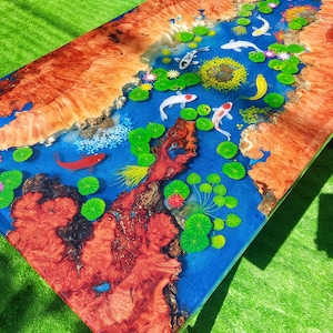 Koi Fish Epoxy Resin Table on Request - Hand-painted Koi Fish Art ...