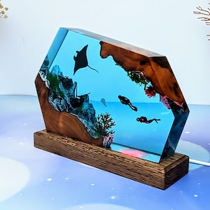 Stingray and Diver Wood Resin Lights, Resin Art Lights, Clear Crystal ...