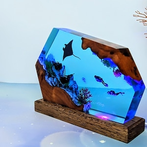 Stingray and Diver Wood Resin Lights, Resin Art Lights, Clear Crystal ...