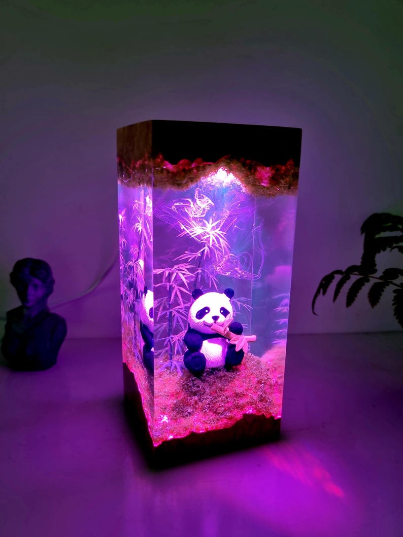 Handmade Panda Epoxy Resin Lamp: Bamboo Forest Night Light - Etsy