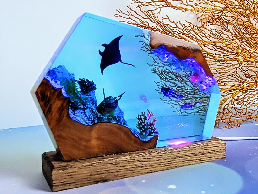 Stingray and Diver Wood Resin Lights, Resin Art Lights, Clear Crystal ...