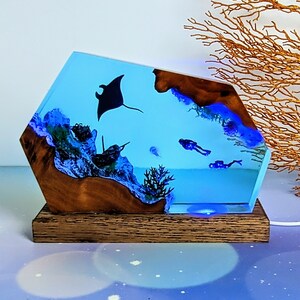 Stingray and Diver Wood Resin Lights, Resin Art Lights, Clear Crystal ...